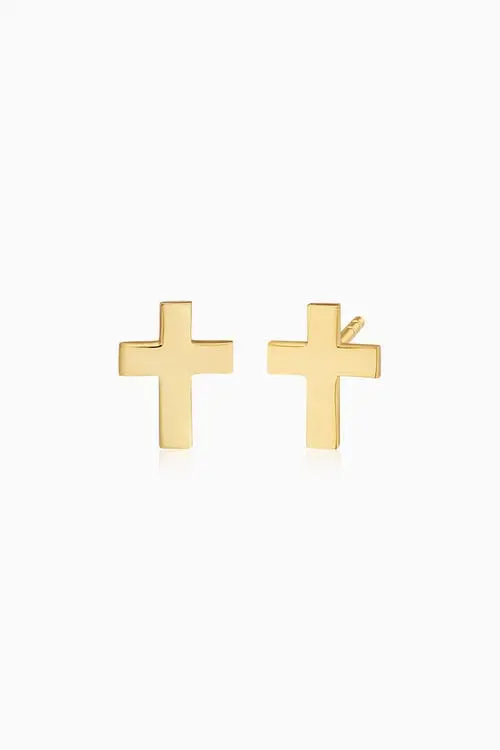 ORADINA 14k Cross Stud Earrings - Yellow Gold