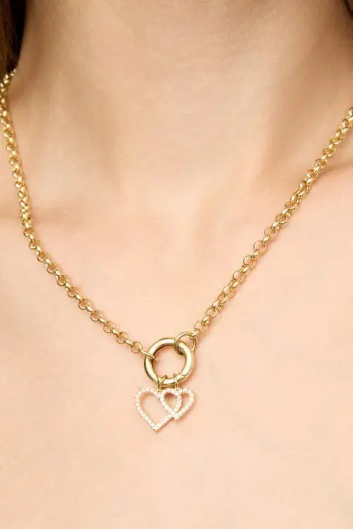 ORADINA 14k Open Heart Diamond Pendant Charm, 15mm