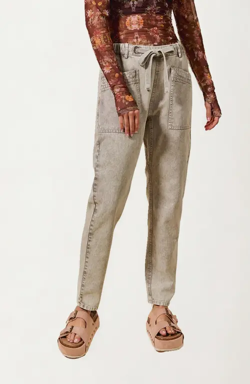 KNIT & LOUNGE High-rise Oversized Denim Pants With Drawstring And Patch Pockets