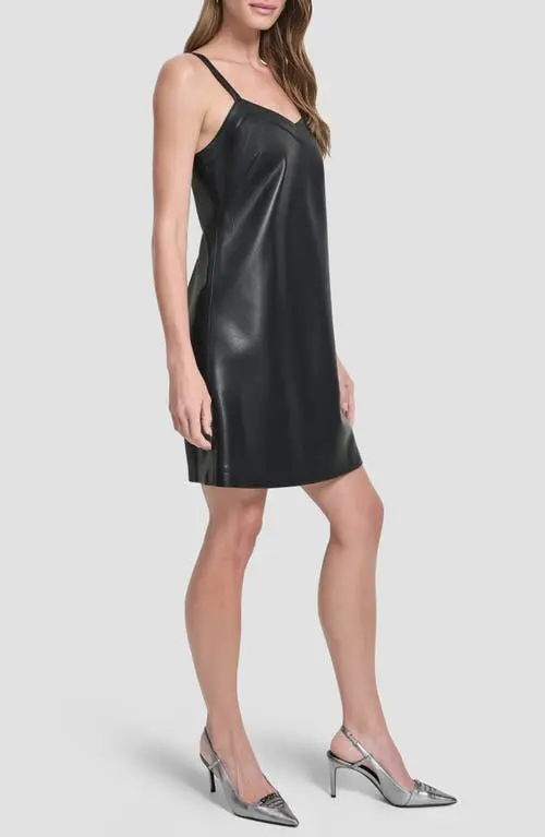Dkny Sleeveless V-neck Faux Leather Shift Dress