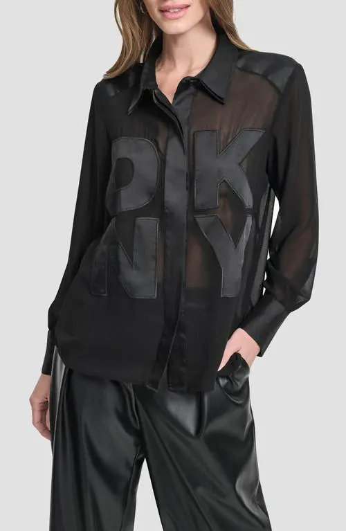 Dkny Chiffon Logo Sheer Button-up Shirt