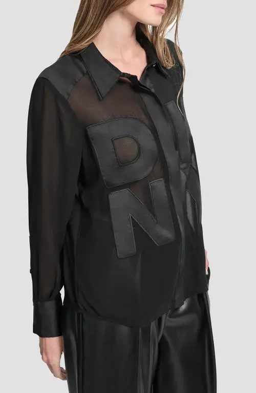 Dkny Chiffon Logo Sheer Button-up Shirt