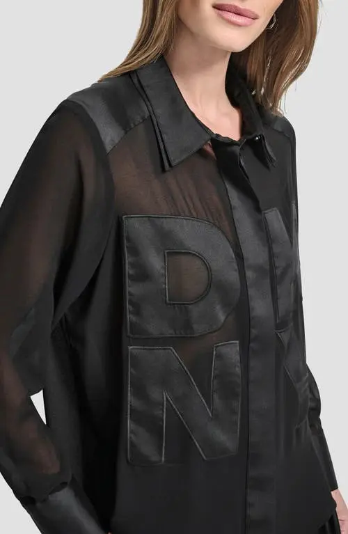 Dkny Chiffon Logo Sheer Button-up Shirt