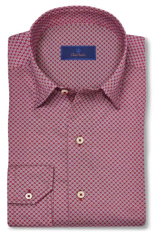 David Donahue Geometric Print Sport Shirt - Berry
