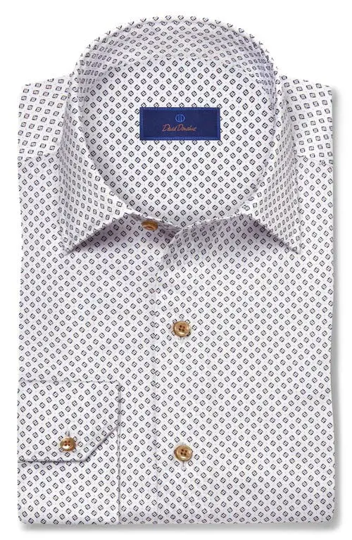 David Donahue Micro Geometric Print Sport Shirt - White/chocolate