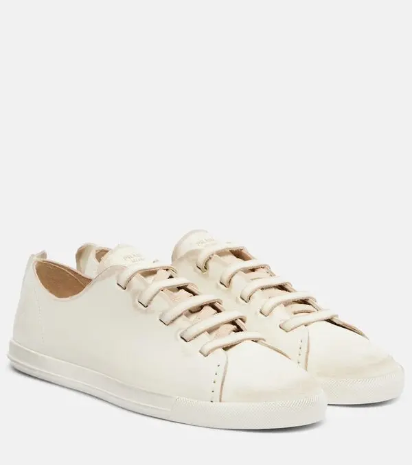 Prada Distressed Leather Low-top Sneakers