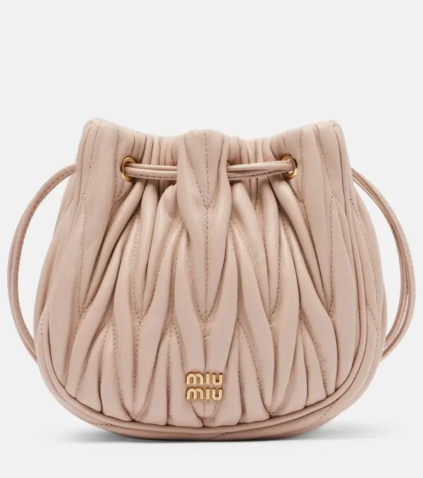 Miu Miu Matelassé Leather Bucket Bag - Pink