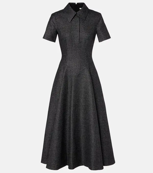 EMILIA WICKSTEAD Jody Houndstooth Wool-blend Midi Dress - Grey