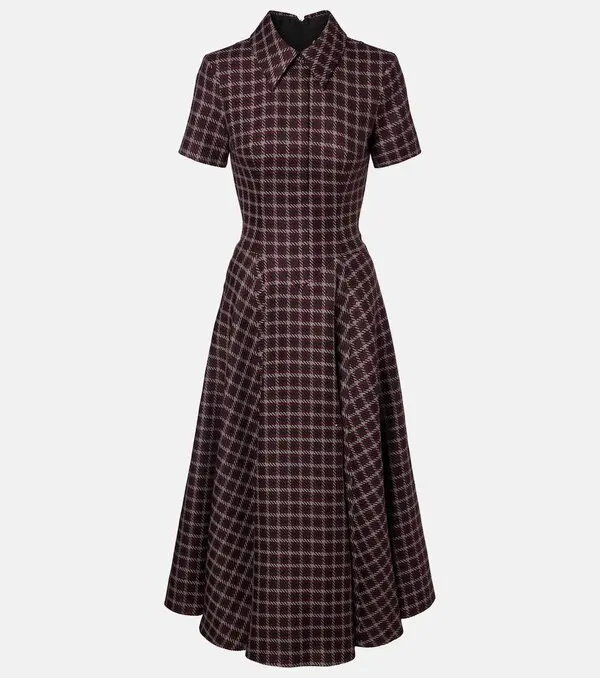 EMILIA WICKSTEAD Jody Houndstooth Wool-blend Midi Dress - Red