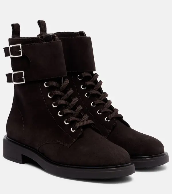 GIANVITO ROSSI Shearling-lined Suede Combat Boots - Brown