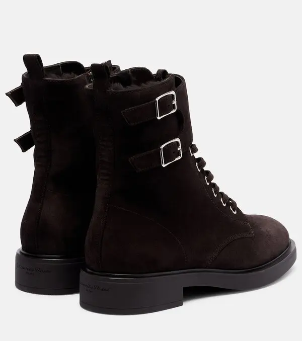 GIANVITO ROSSI Shearling-lined Suede Combat Boots - Brown