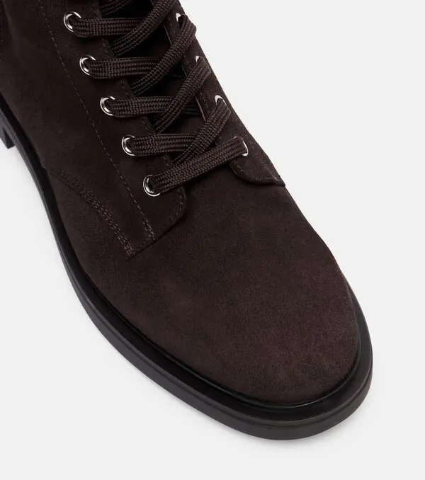GIANVITO ROSSI Shearling-lined Suede Combat Boots - Brown