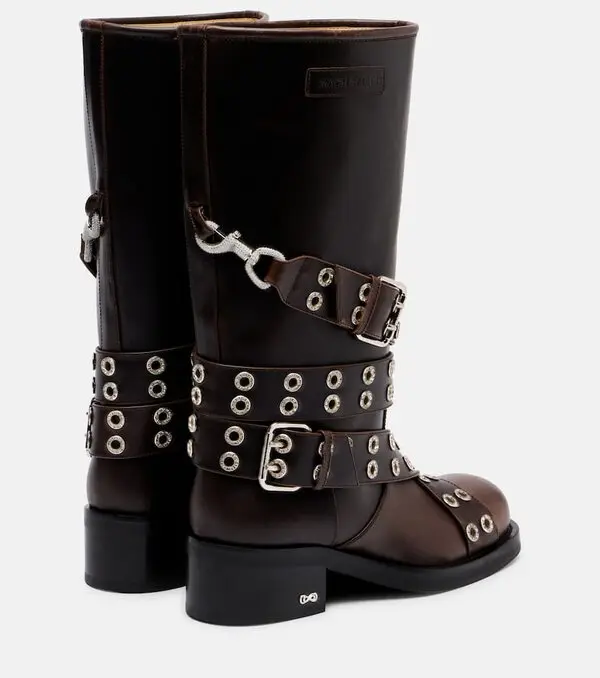 Mach & Mach Buckle Belt Leather Biker Boots