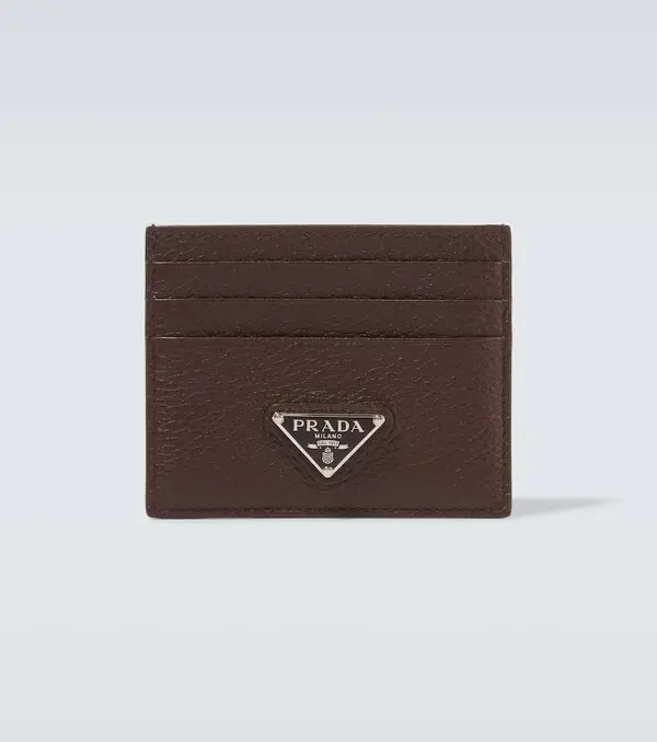 Prada Logo Leather Card Holder - Brown