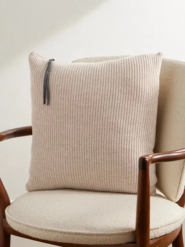 Brunello Cucinelli Bead-embellished Ribbed Cashmere Cushion - Neutrals