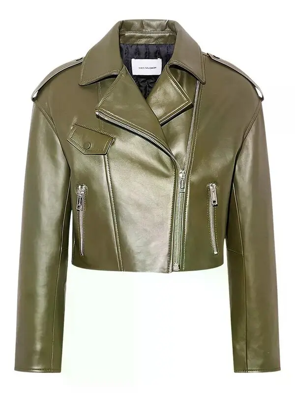 YVES SALOMON Leather Biker Jacket - Green