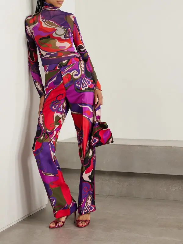 Emilio Pucci Printed Silk-twill Straight-leg Pants - Multi