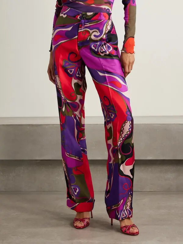Emilio Pucci Printed Silk-twill Straight-leg Pants - Multi