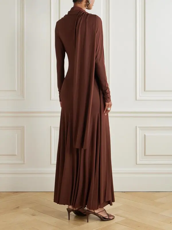 Cortana Velora Scarf-Detailed Stretch-Jersey Maxi Dress In Burgundy - 40%  Off | Editorialist