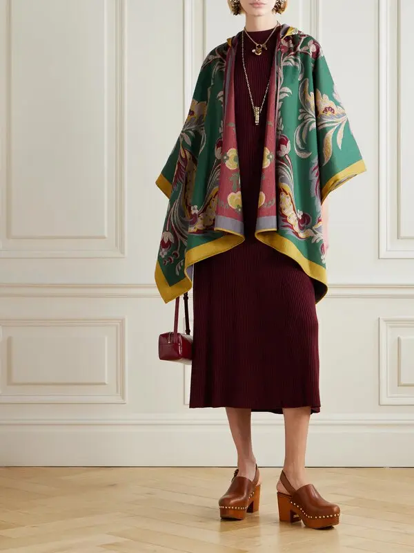 Etro Wool-blend Jacquard Hooded Cape
