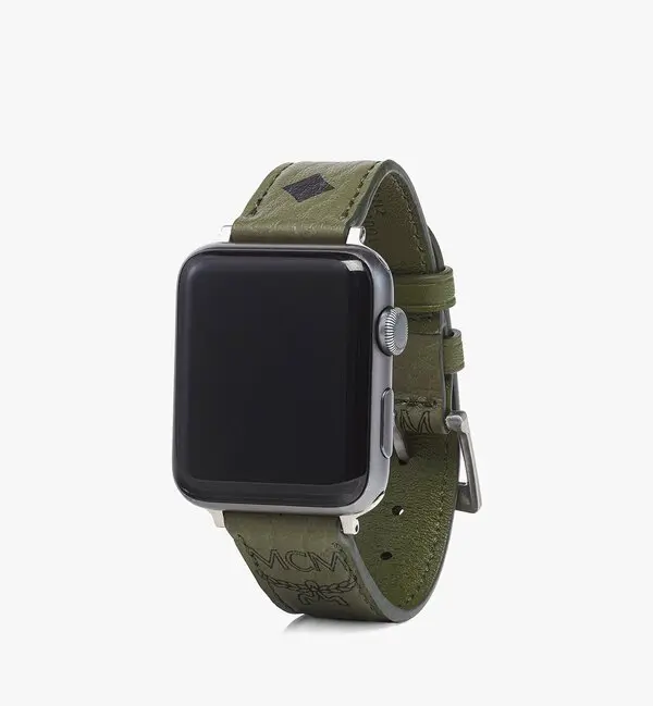 Mcm 42-49mm Visetos Apple Watch Band - Khaki Moss