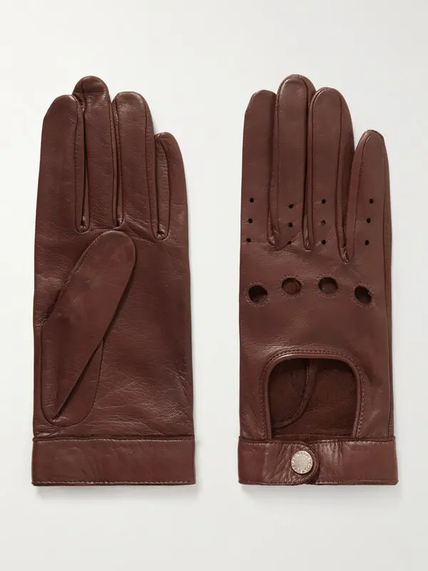 AGNELLE Leather Driving Gloves - Brown