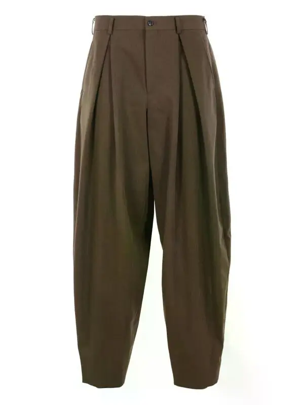 Comme Des Garçons Pleated Herringbone Trousers - Brown