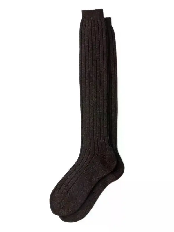 Prada Ribbed Knit Ankle Socks - Brown