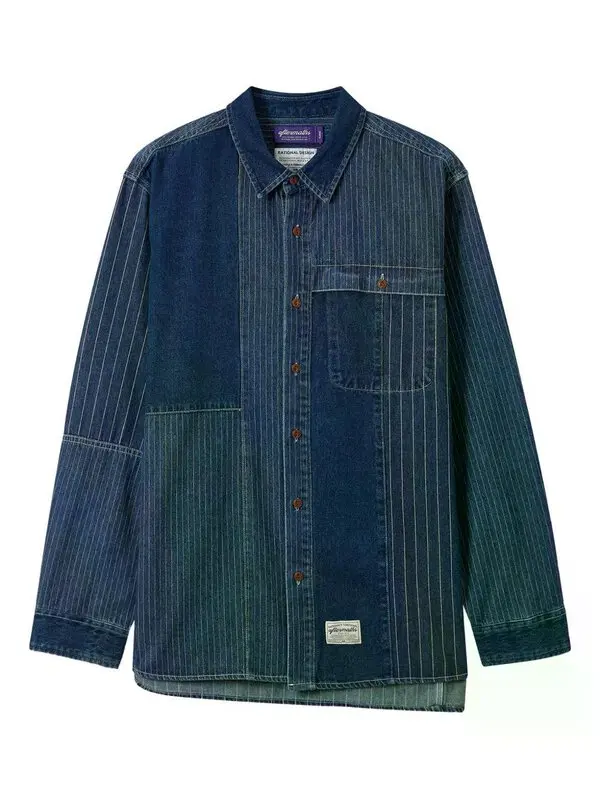 AFTERMATHS Pinstriped Denim Shirt - Blue