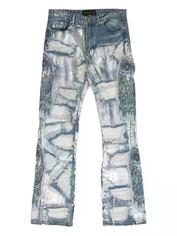 WHO DECIDES WAR BY EV BRAVADO Patchwork Distressed Jeans