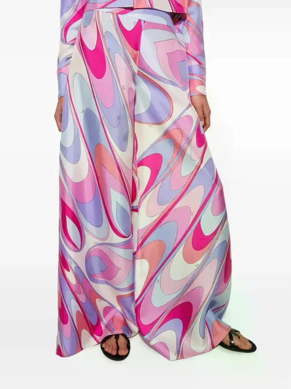 Emilio Pucci Onde-print Silk-twill Trousers - White