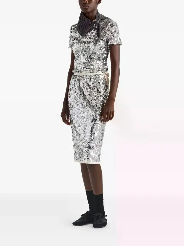 Prada Sequin-embellished Wrap Midi Skirt - Silver