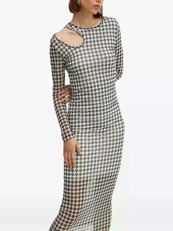 Hugo Houndstooth Cutout Midi Dress