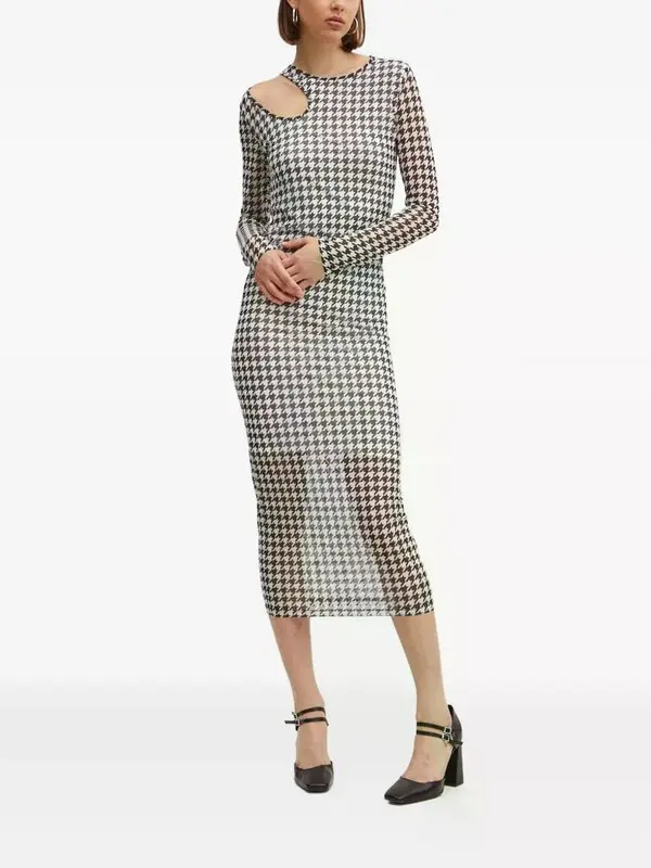 Hugo Houndstooth Cutout Midi Dress