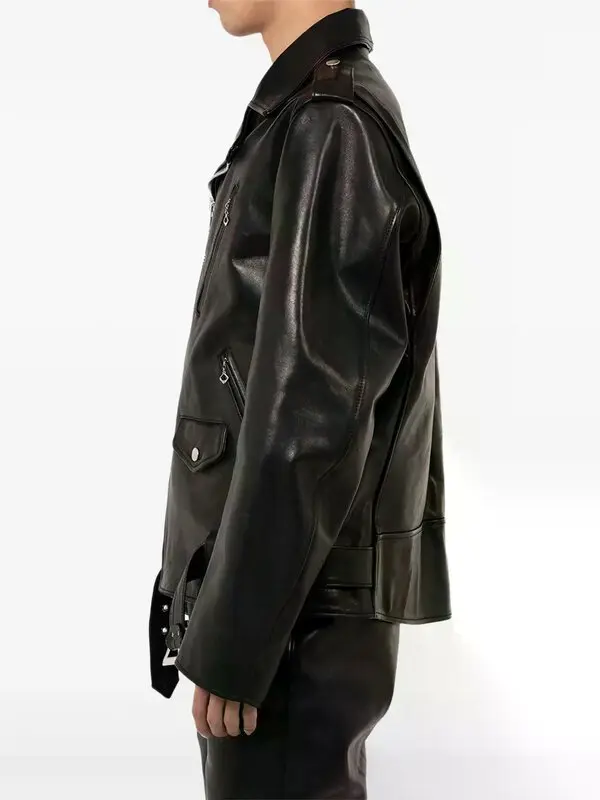 Mihara Yasuhiro Zip-up Belted Leather Jacket
