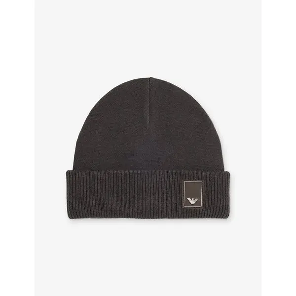 Emporio Armani Ribbed Wool And Cashmere Beanie Hat - Raven