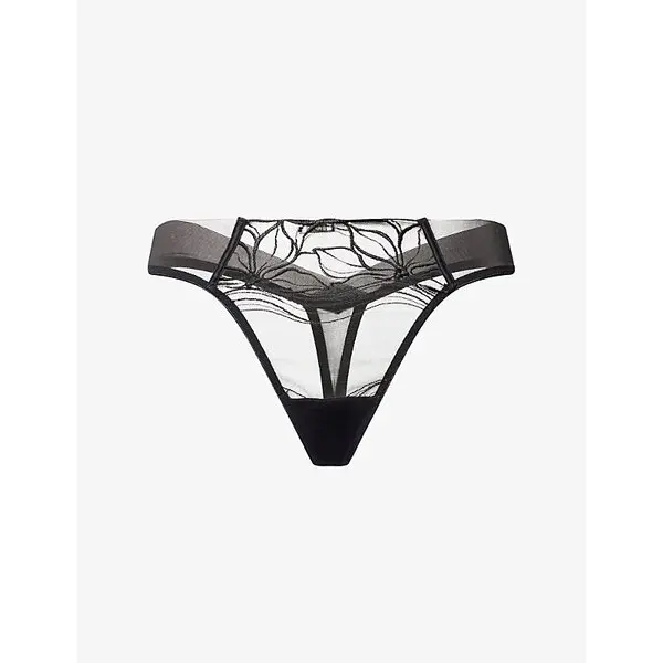 Calvin Klein Floral-lace Mid-rise Woven Thong - Black