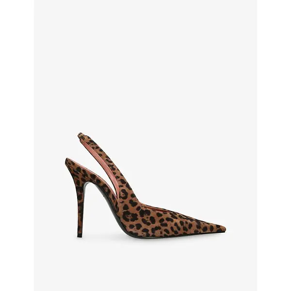 Amina Muaddi Anok 105 Leopard Suede Slingback Heels