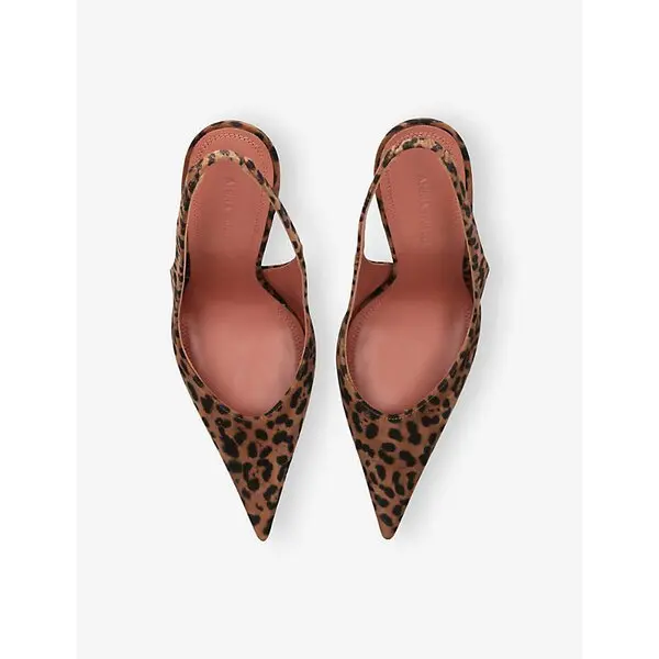 Amina Muaddi Anok 105 Leopard Suede Slingback Heels