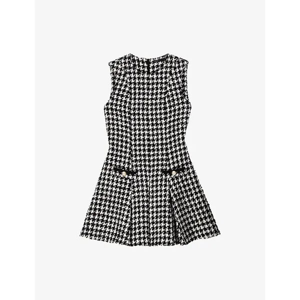 Maje Houndstooth Flared Tweed Mini Dress