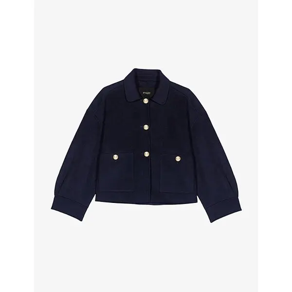 Maje Cropped Button-down Wool-blend Jacket
