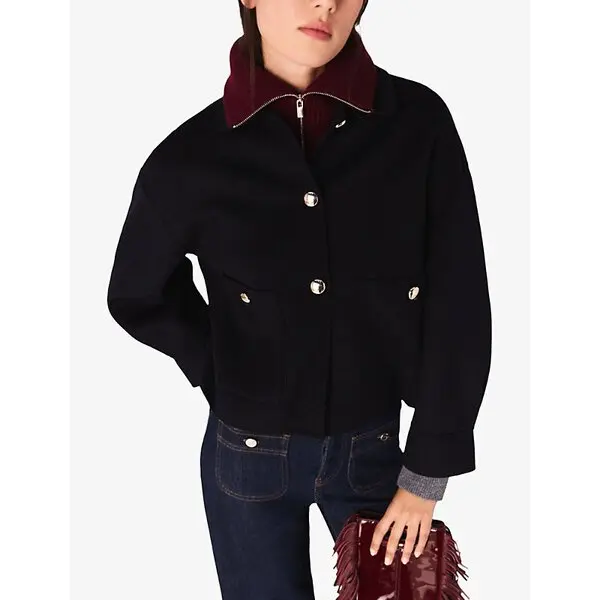 Maje Cropped Button-down Wool-blend Jacket