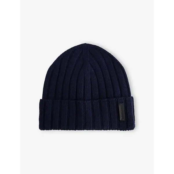 Emporio Armani Ribbed Wool And Cashmere Beanie Hat - Dark Navy