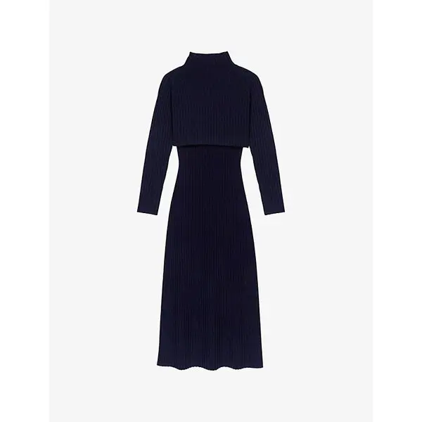 Maje Ribbed Knitted Midi Dress With Removable Jumper In Navy - 30% Off |  Editorialist