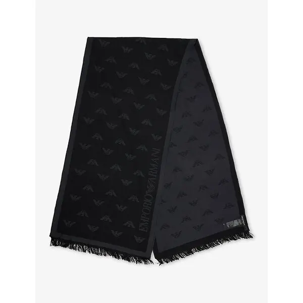 Emporio Armani Monogram Wool Scarf - Antracite