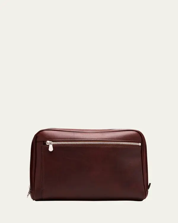 Brunello Cucinelli Leather Double-zip Toiletry Case - Burgundy
