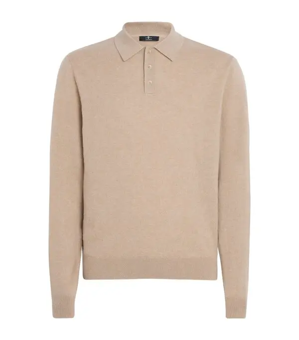 7 For All Mankind Cashmere Long-sleeve Polo Shirt - Beige