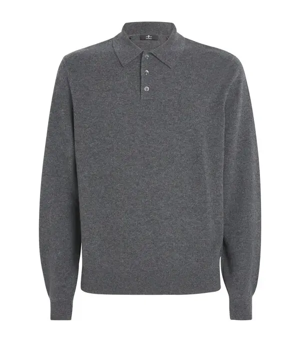 7 For All Mankind Cashmere Long-sleeve Polo Shirt - Grey