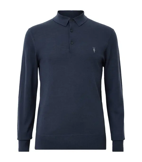 ALLSAINTS Merino Wool Long-sleeve Mode Polo Shirt - Blue