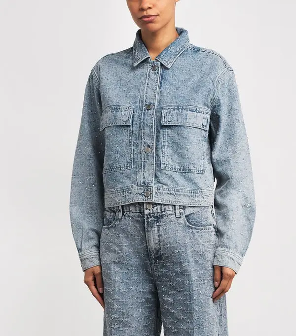 Good American Crystal-embellished Denim Trucker Jacket - Blue